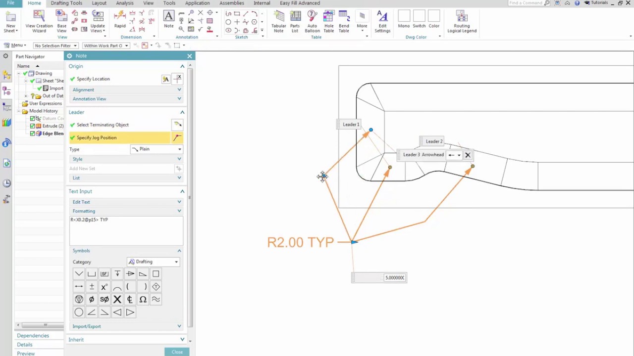 Inserting a Note, associatively linked to feature parameters, with ...