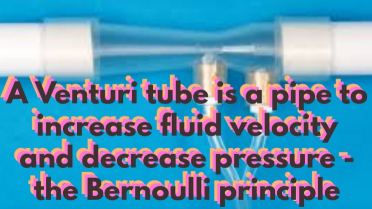 A Venturi tube is a pipe to increase fluid velocity and decrease pressure - the Bernoulli ...