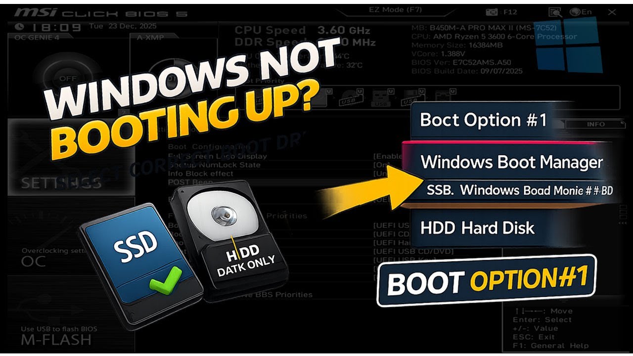 Windows Not Booting Fix Boot Option #1 on MSI B450M-A PRO MAX II (2026 ...