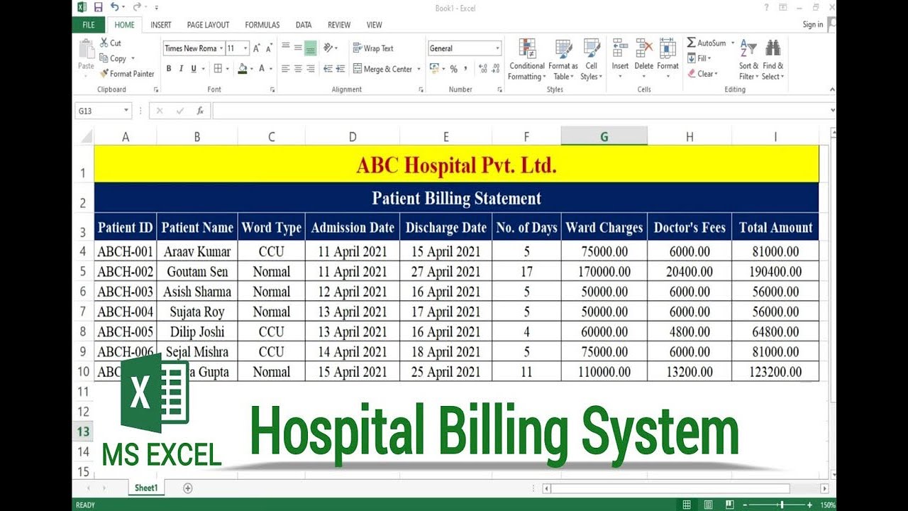 How to Create Hospital Billing Statement in Excel | Patient Billing in ...