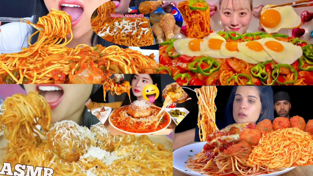 *ASMR* cheesy SPAGHETTI Pasta MUKBANG COMPILATION|| BIG BITE SPAGHETTI ...