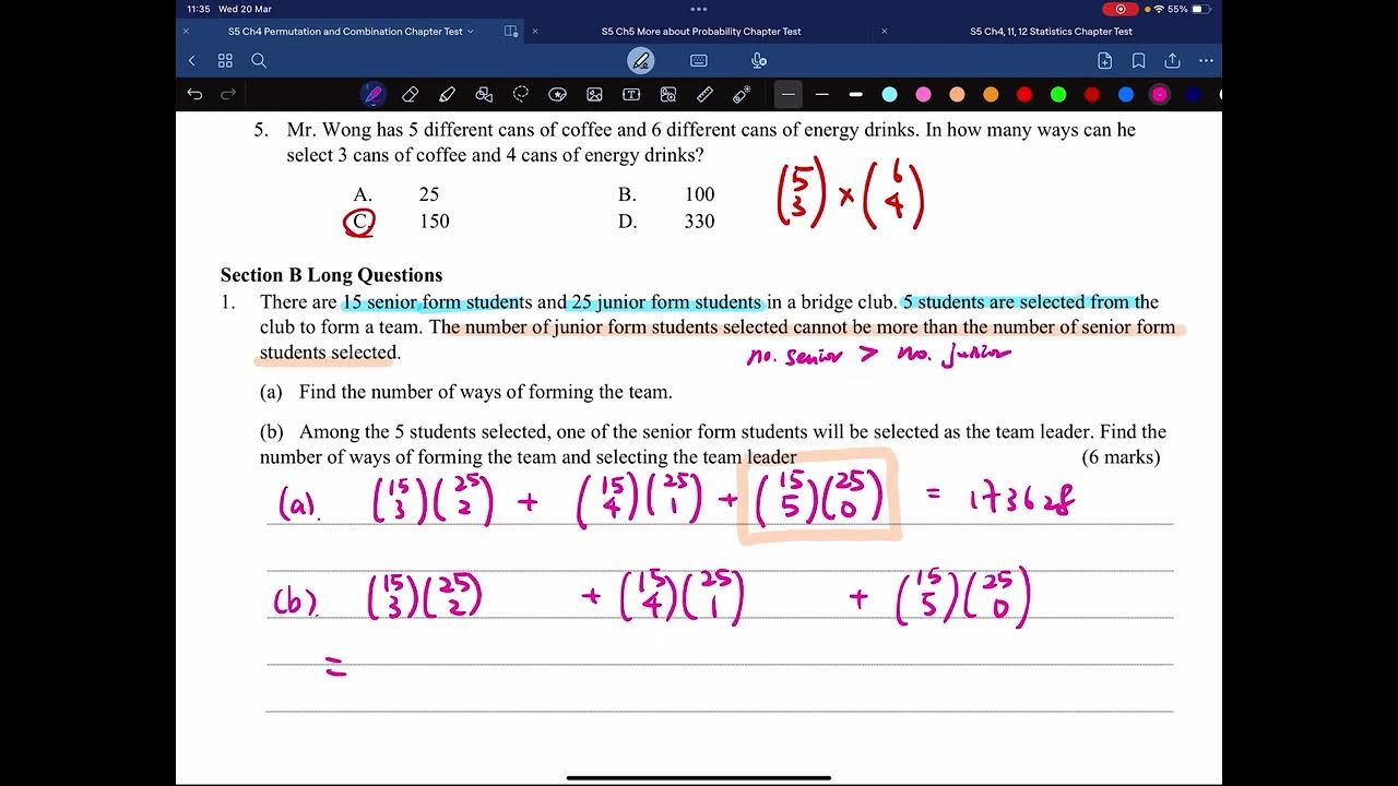 S5 Ch4 Permutations and Combinations Chapter Test Solution - YouTube