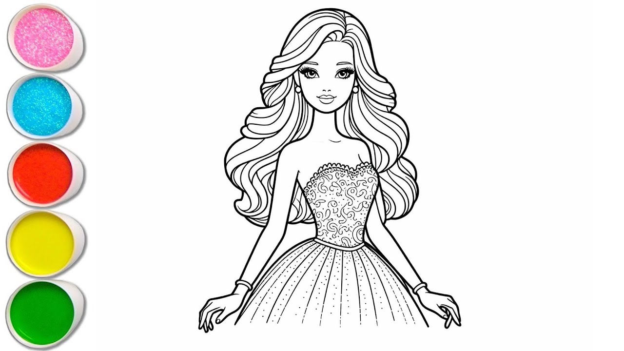 Cute Barbie Girl Drawing for kids, Painting & Coloring for kids | Let's ...