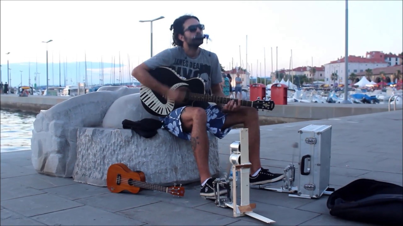 Amazing One Man Band street performance with improvised drum set - YouTube