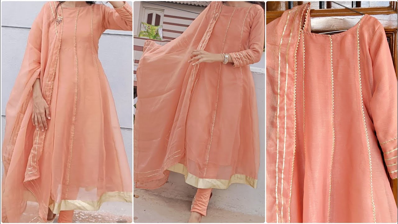 Anarkali (16 panel) cutting and stitching/ 16 piece straight anarkali ...