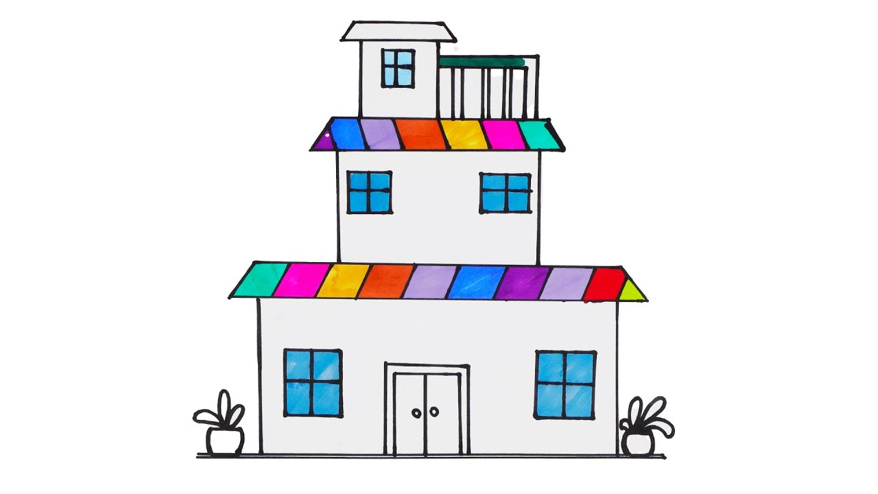 My Home Drawing |Home Art | How to draw House |Drawing and Coloring ...