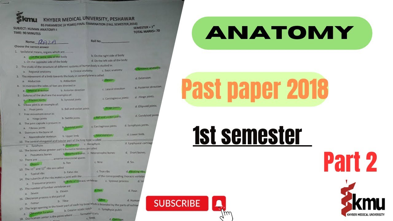 Anatomy past paper 2018 | Kmu | first semester solved paper | anatomy ...