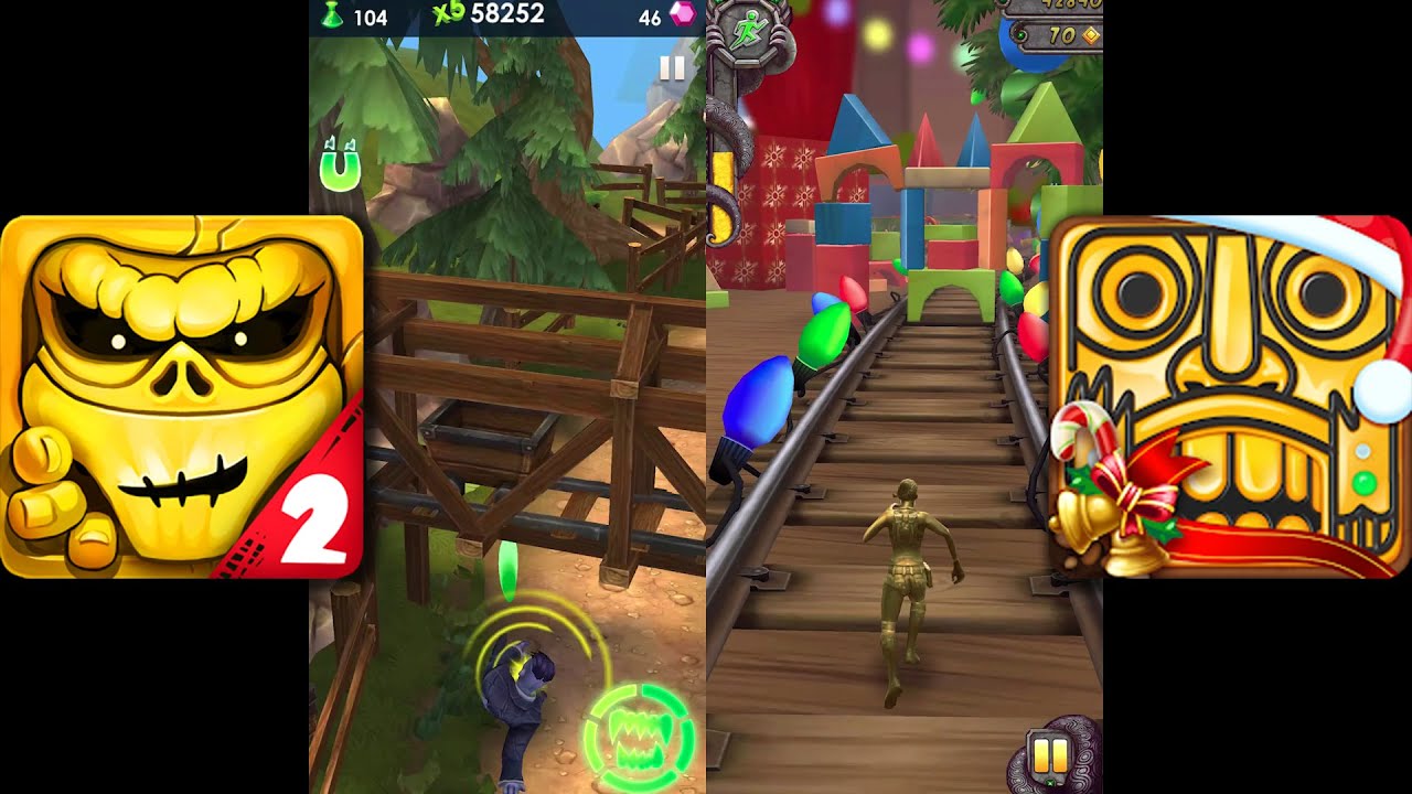 Zombie Run 2 Monster Runner Game Vs Temple Run 2 Winter Toyland - YouTube