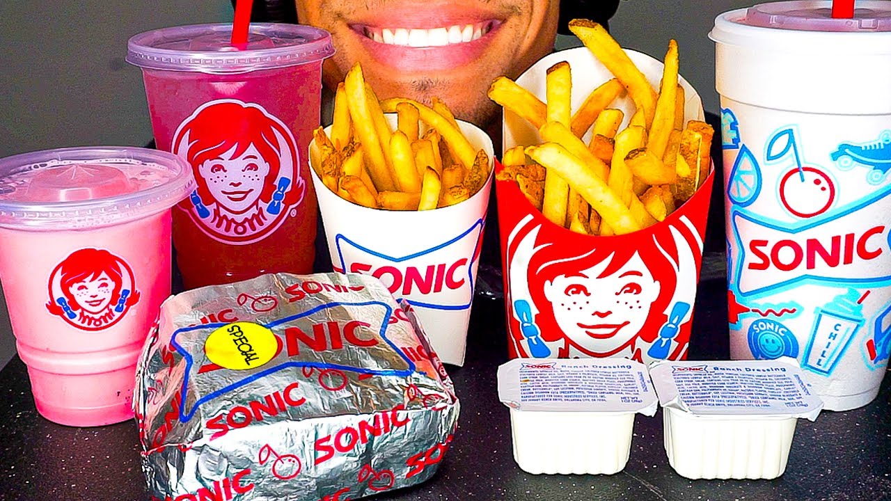 WENDY'S VS SONIC DRIVE IN MUKBANG | EATING CHEESEBURGER FRIES ...