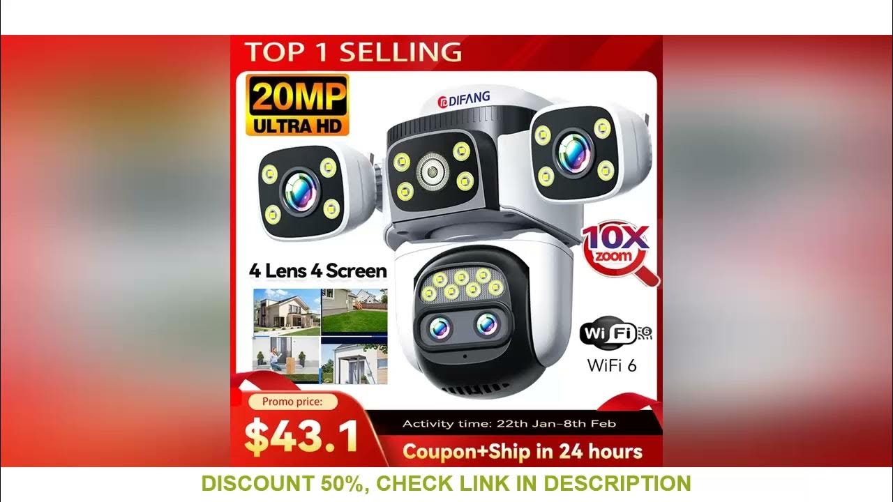 10K Home Security WiFi Camera Four Lens Four Screen 360° 10X Optical Zoom CCTV Auto Tracking ...