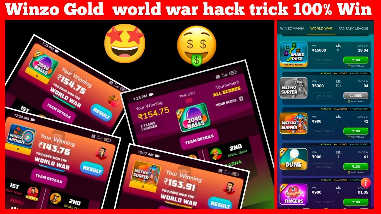Winzo Gold World War Win 🤩 Kaise kare ! Winzo Tricks to Win 🤩 Winzo App ...