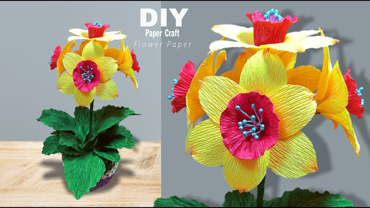 How to make Easy Paper Daffodil flower| Beautiful Daffodil flower Paper ...