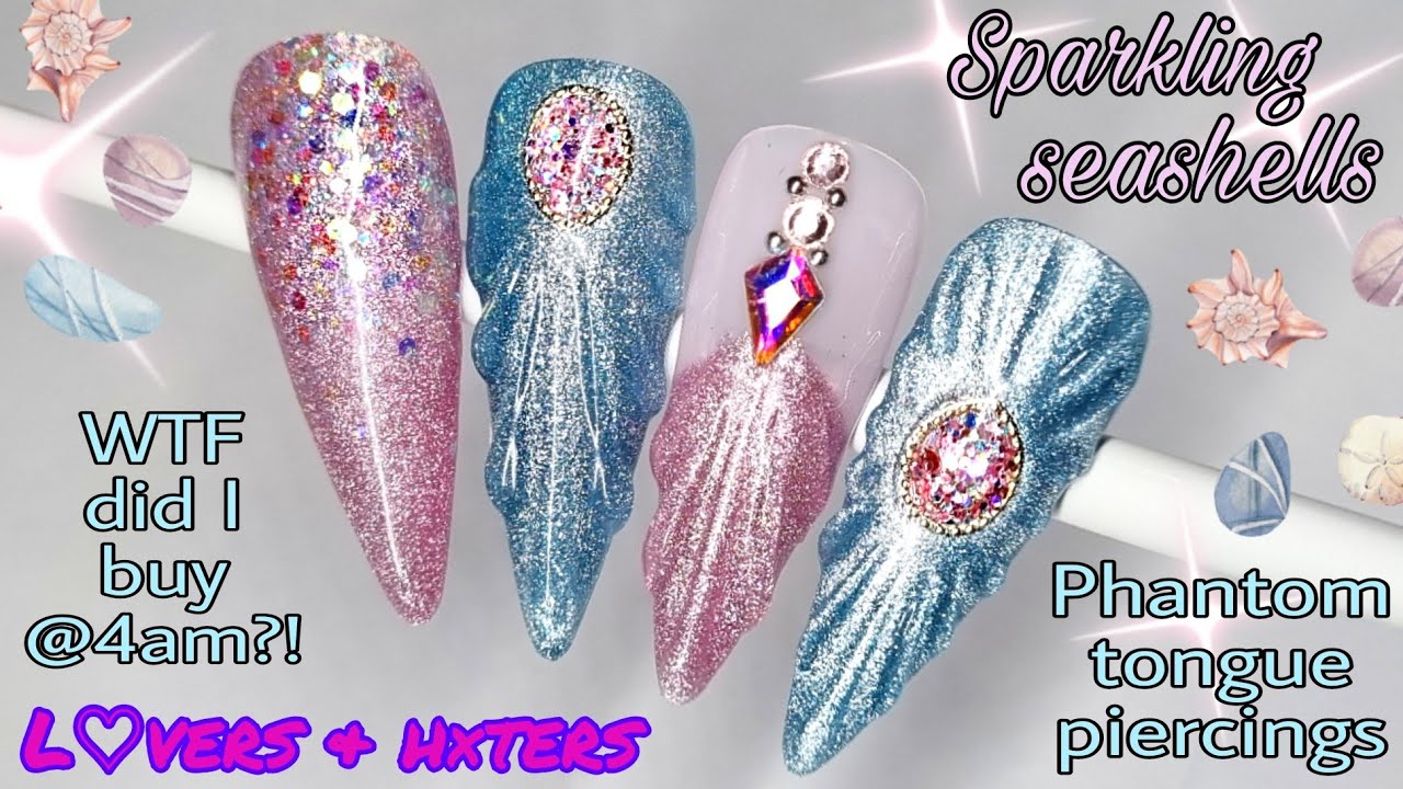 🐚 SPARKLING SEA SHELL | Gel Polish Nail Art Design | Girly Summer Beach ...
