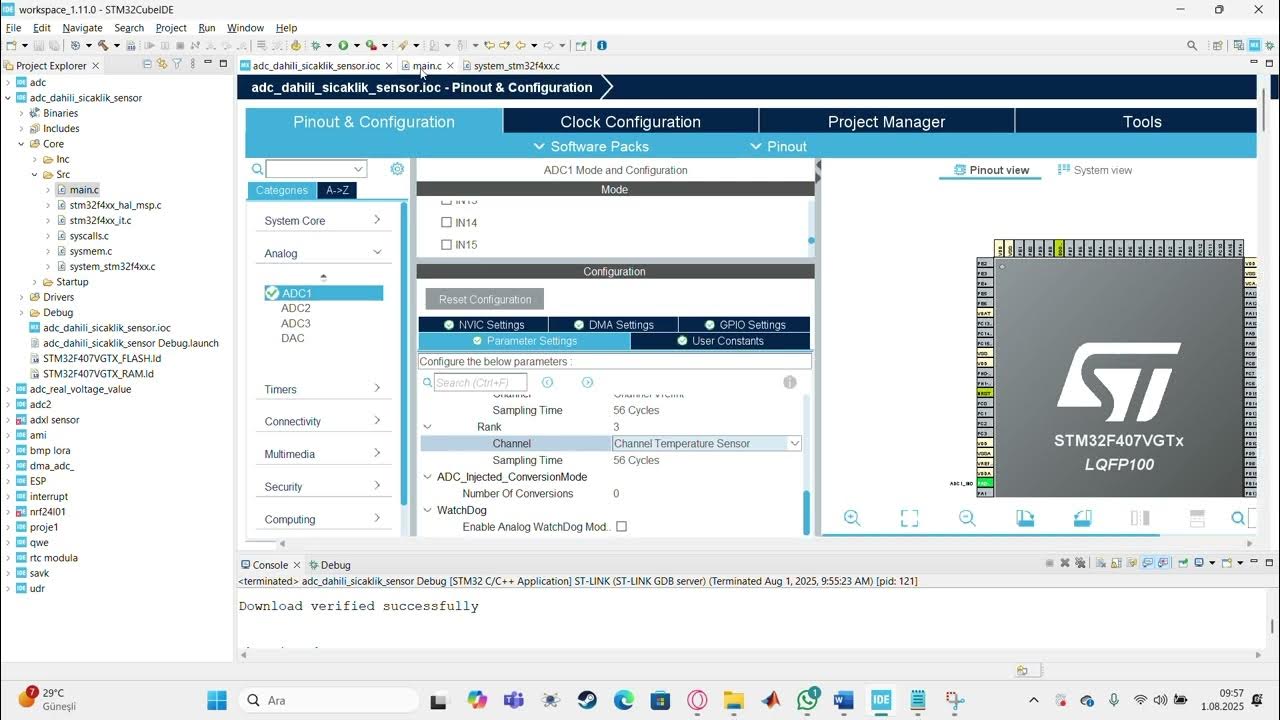 STM32 F407 Discovery kartın dahili sıcaklık sensörü Cubeide ile nasıl kullanılır? - YouTube