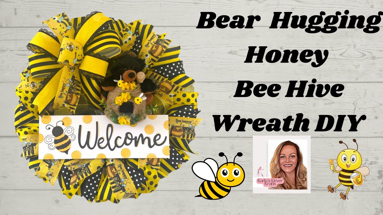 How to Make a Handmade Bear Hugging Bee Hive Deco Mesh Spring and ...