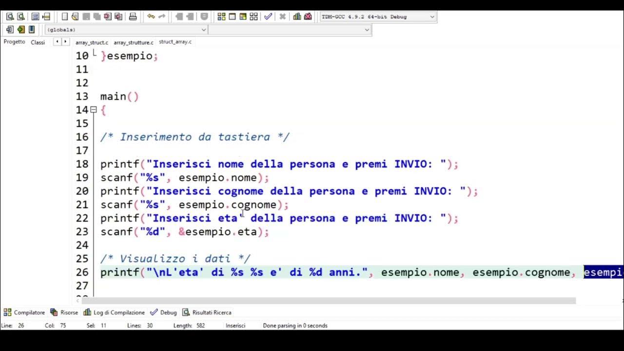 Linguaggio C - Strutture contenenti array e array di strutture - YouTube