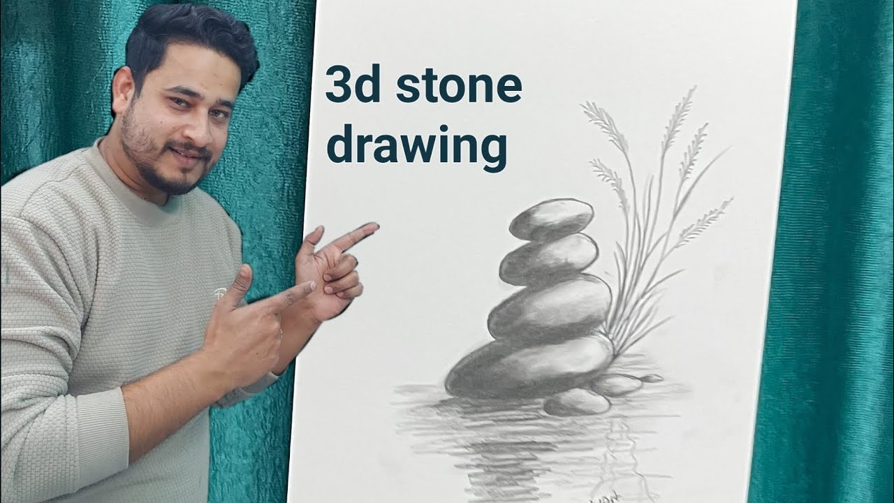 how to draw 3d stone drawing | easy trick 3d drawing stone | stone ...
