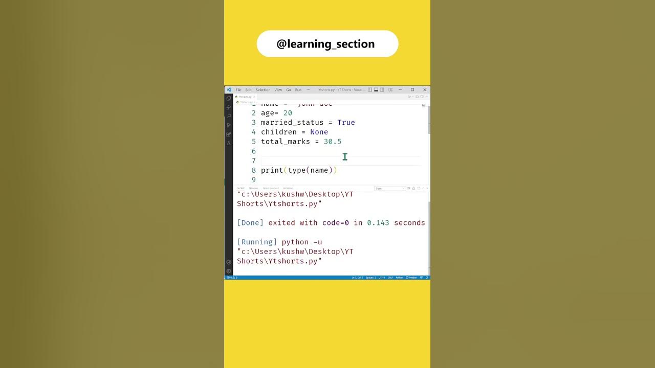 How To Check Python Datatypes Python Learning Section Youtube