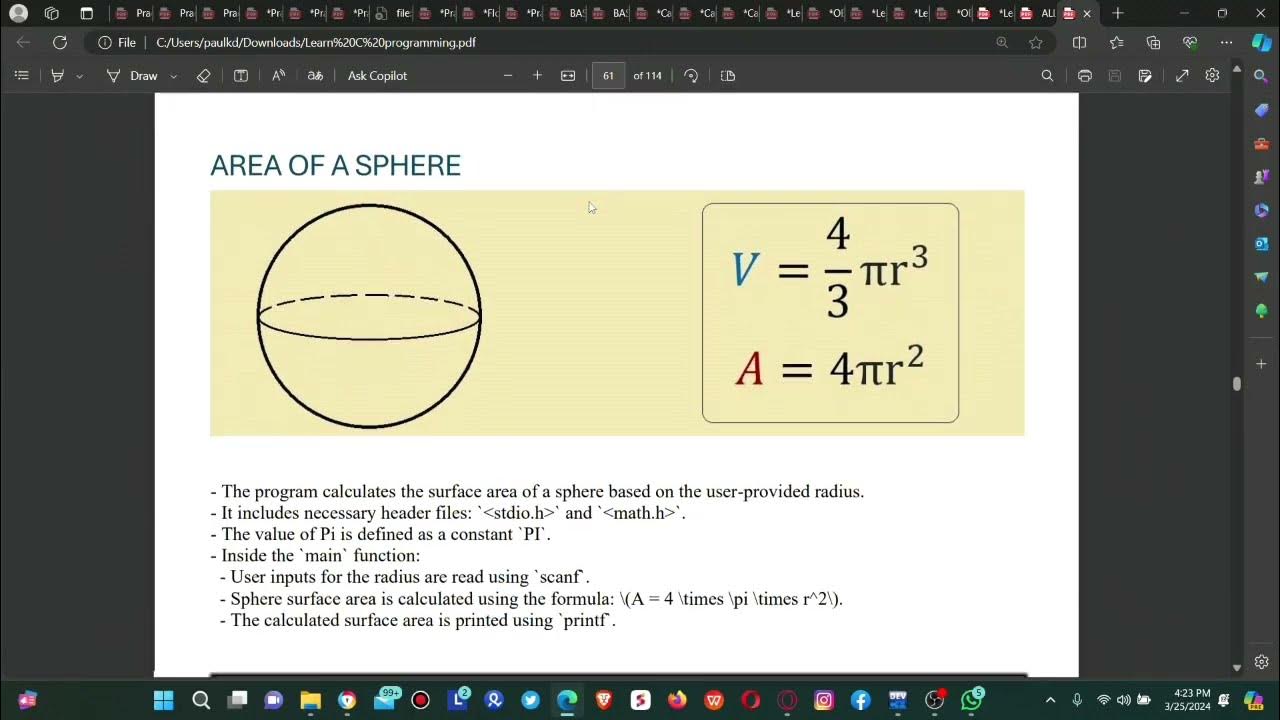 AREA OF A SPHERE in C-Programming #C-Programming #Code - YouTube