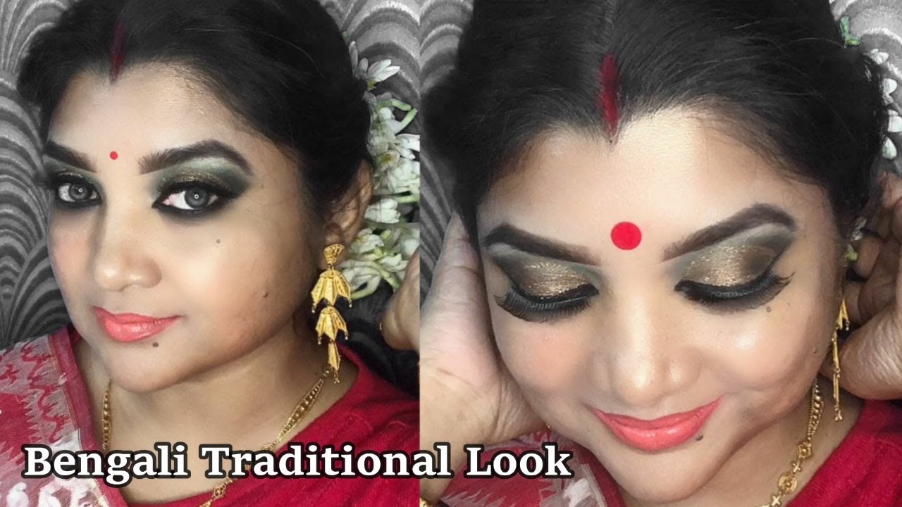 Gorgeous Bengali Traditional Look Makeup Tutorial|Golden Smokey Eyes ...