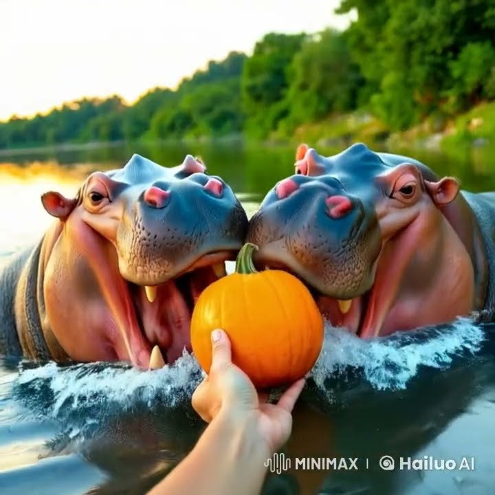Who gets the pumpkin #hippo #pumpkin #eat - YouTube