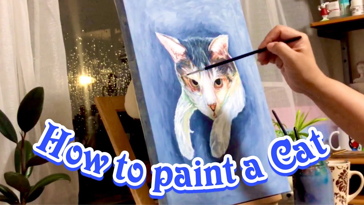 How to paint a cat using acrylic paint. Paint along with me! - YouTube