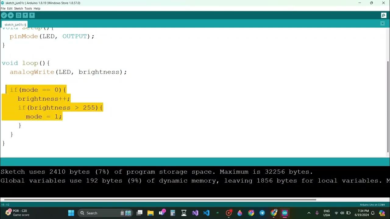 Arduino Project 22: 'Fading Using If Statement' Created by Trishanth Kumar - YouTube
