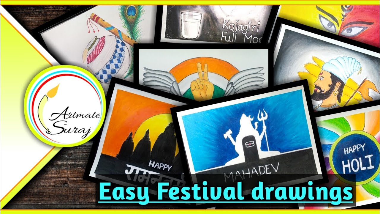 Top 15 Festivals drawings|Festivals drawing for beginners|Indian ...