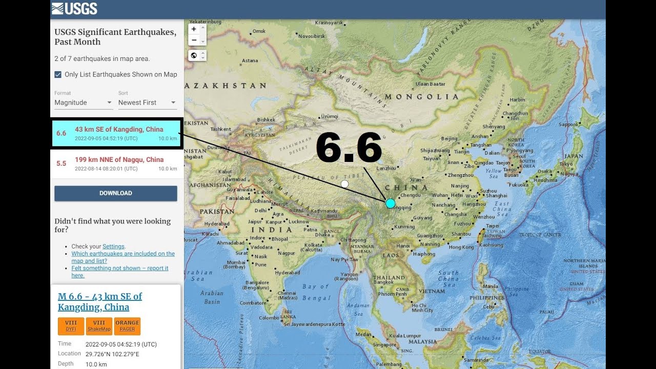 6.6 earthquake hits China - 43 km SE of Kangding, China 中国6.6级地震 - YouTube
