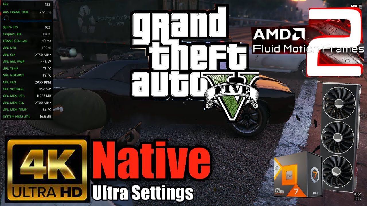 AMD Fluid Motion Frames 2 🎮 GTA V @ 4K Native + Ultra Settings + Full ...