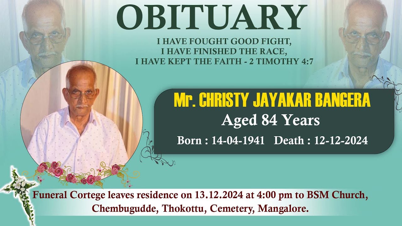 final journey of Mr. CHRISTY JAYAKAR BANGERA ll 13/12/2024 - YouTube