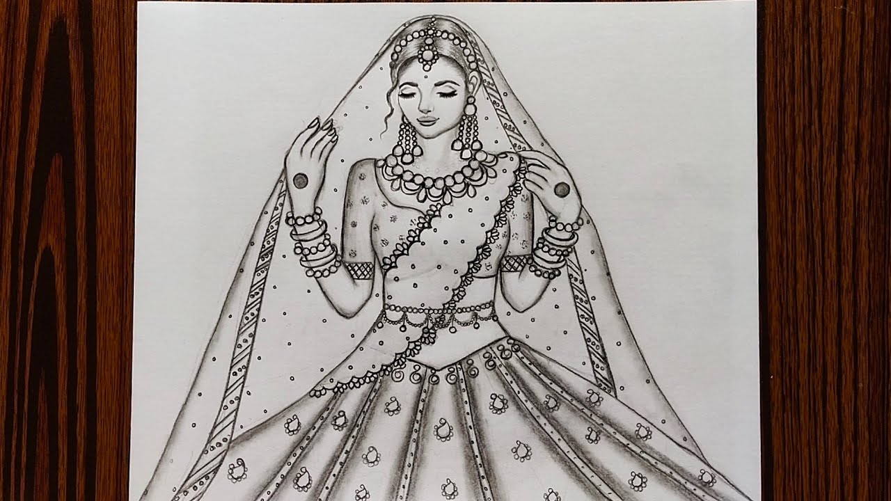 Traditional girl drawing/Bride drawing/Lehenga drawing/Girl drawing ...