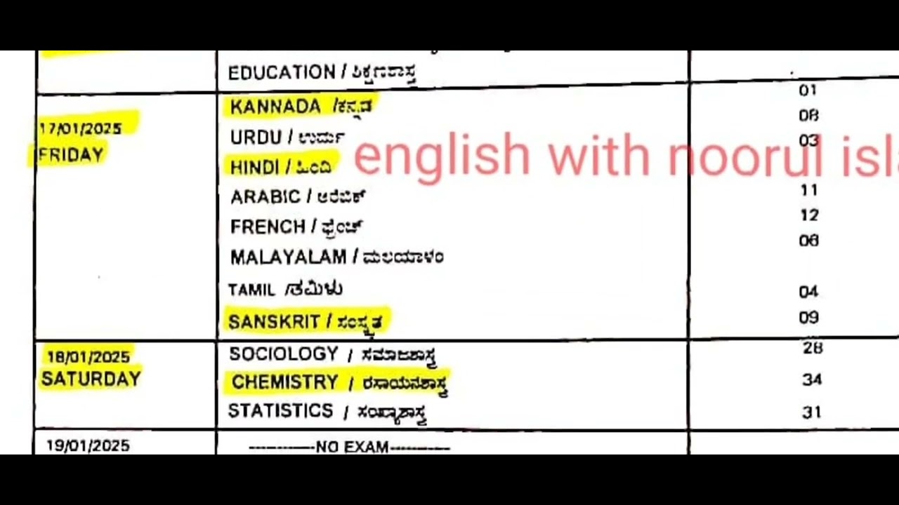 preparatory exam time table mysore kseab karnataka - YouTube