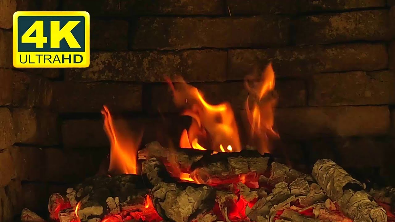 Fireplace at Night 4K 🔥 Cozy Fireplace (3 HOURS). Fireplace video with ...