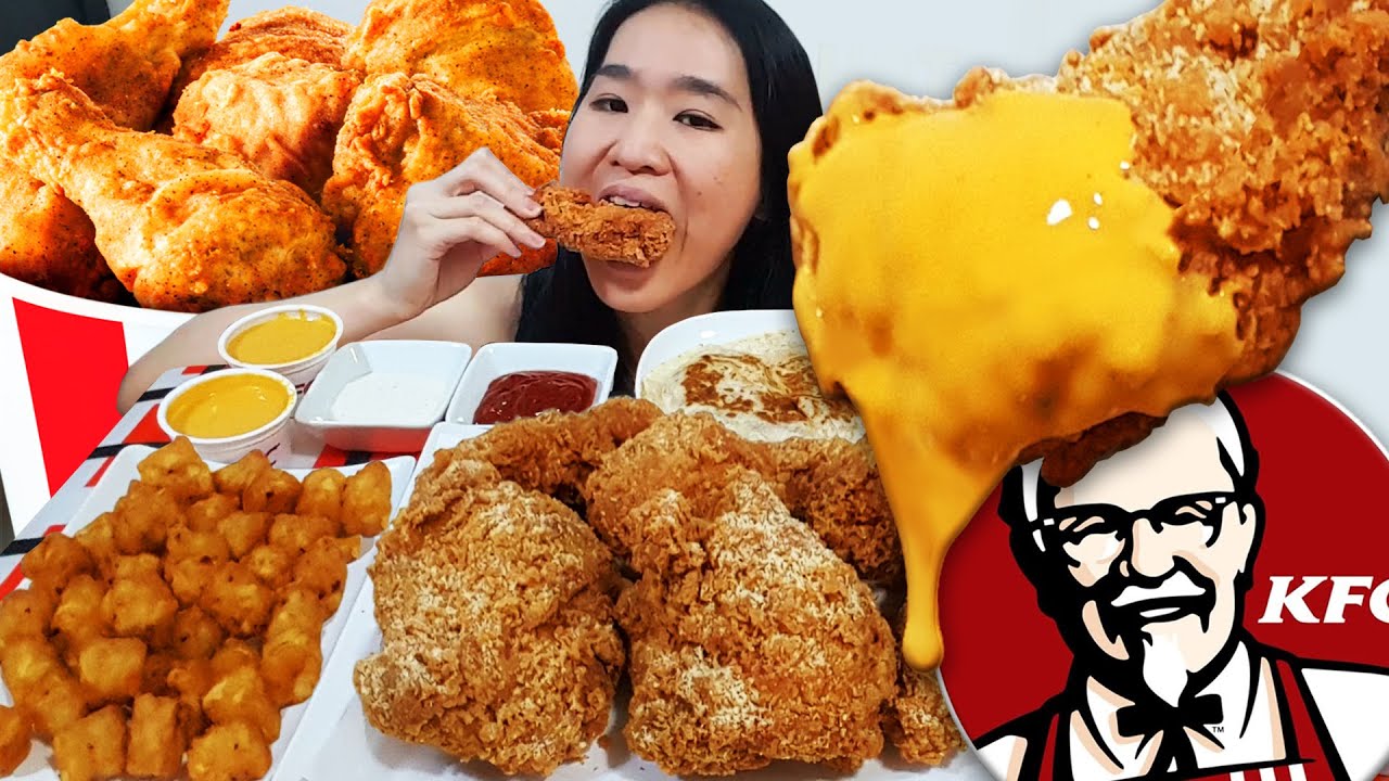 KFC HOT & CHEESY MUKBANG! Crispy Fried Chicken, Tater Tots, Quesadilla ...