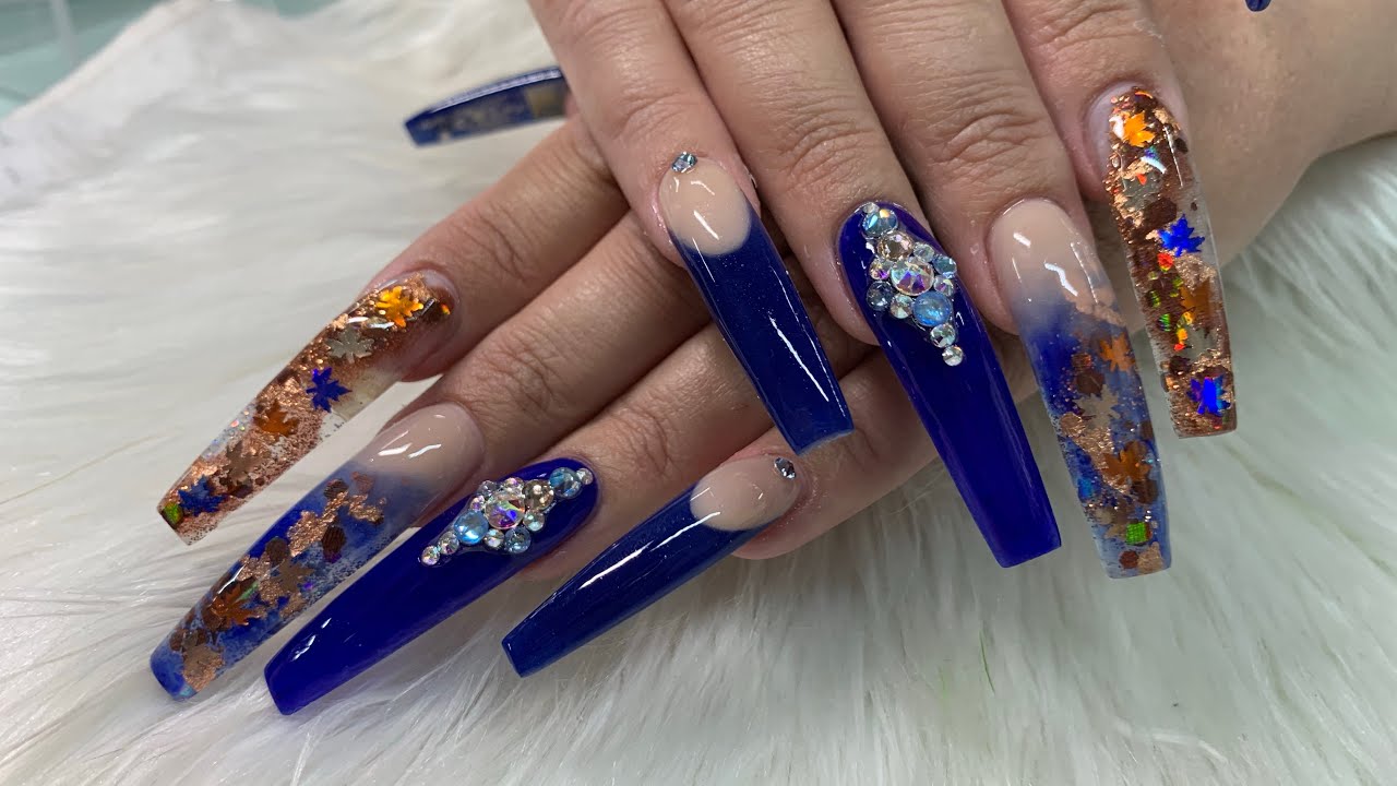 WATCH ME WORK | Blue & copper bronze fall nails | Client Edition - YouTube