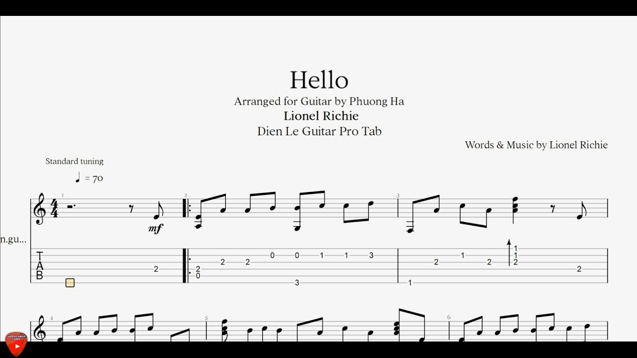 Hello - For Acoustic Fingerstyle Guitar with Tabs - YouTube