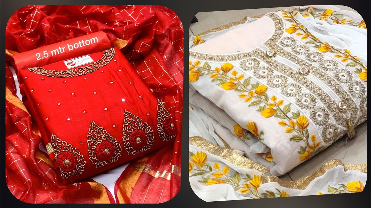 Chanderi Hand Work and Aari Work Materials | Readymade Cotton Suit ...