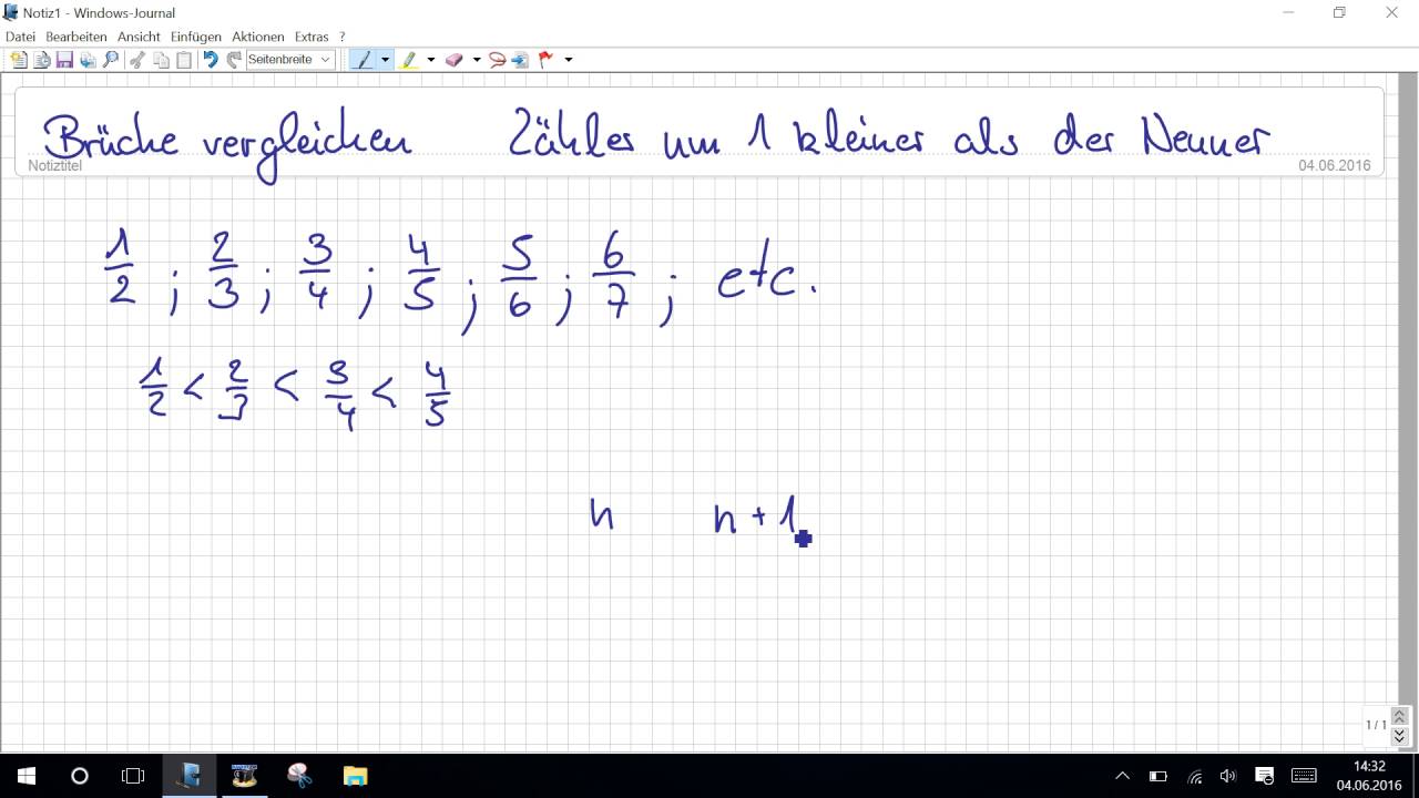 Brüche vergleichen: Zähler um 1 kleiner als der Nenner - YouTube