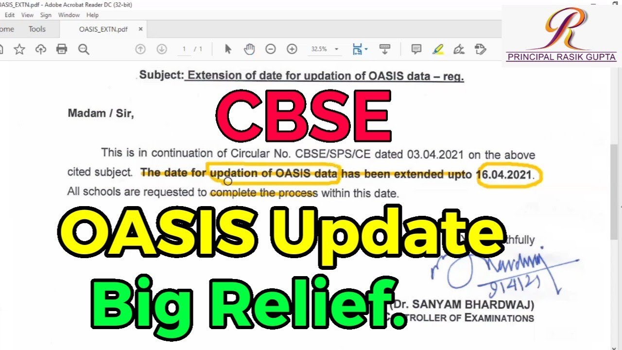#CBSE_OASIS_Update. #Latest_Circular. Big relief. Date Extended. Fill ...