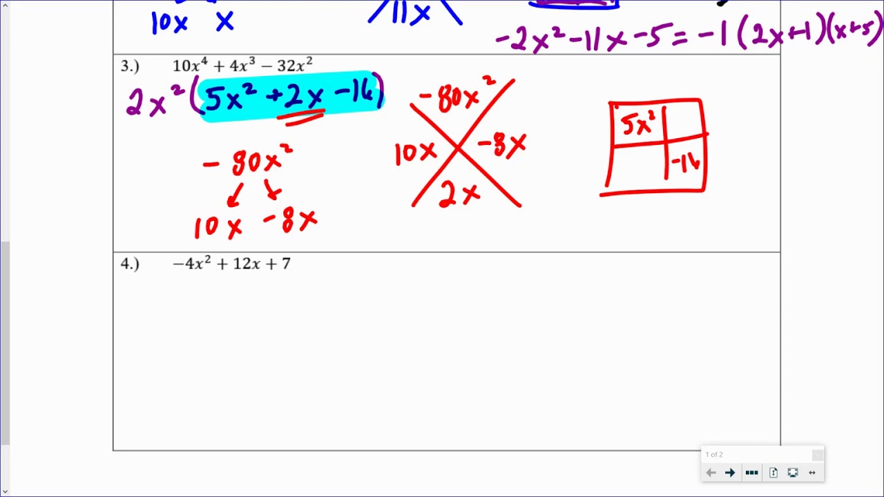 Algebra 1 - Factoring Quadratic Trinomials XBox/Area Model 2 - YouTube