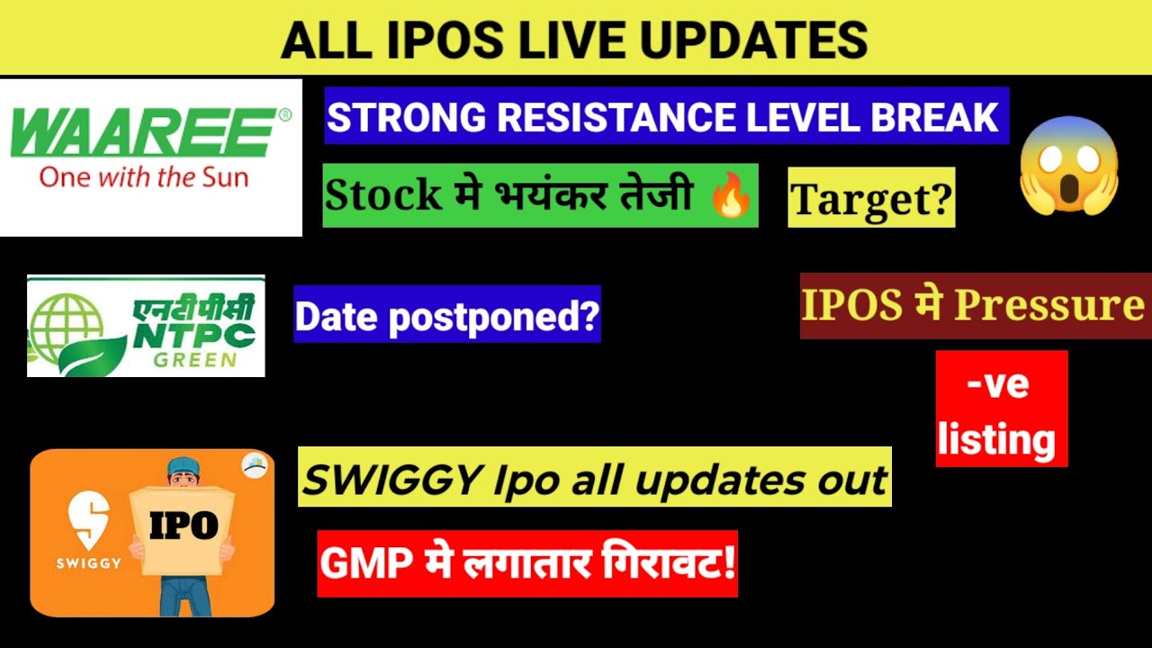 WAAREE IPO BREAKOUT, GMP 🔥🔵NTPC IPO DATE 🔵 SWIGGY IPO ANNOUNCEMENT 🔵ALL ...