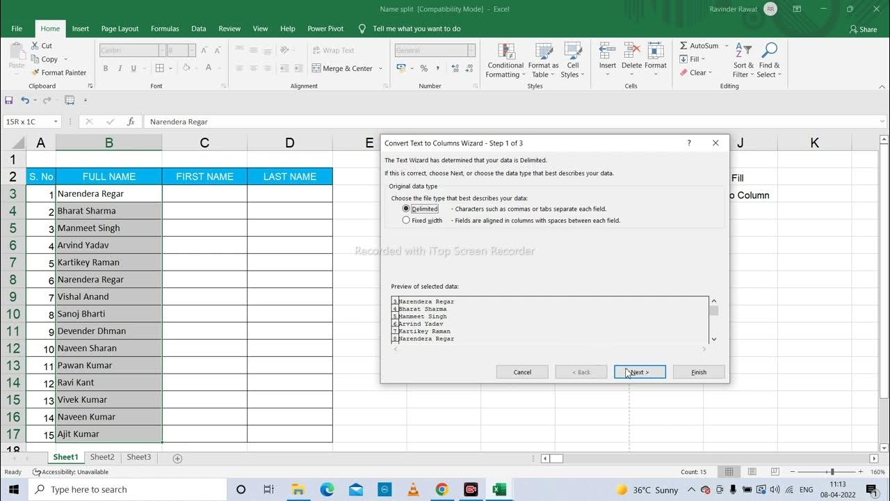 Agar Apko First Name and Last Name Alag Karna Ho Excel M To Kese Kare🙏 ...
