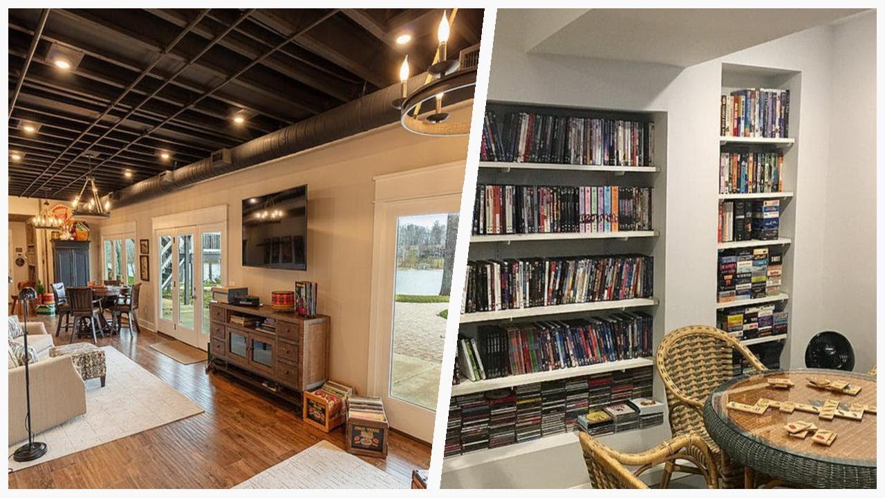 75 Beautiful Vaulted Ceiling And Exposed Beam Basement Design Ideas ...