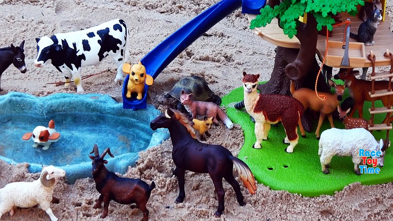 Fun Toy Farm Animals and Wild Animals in the Treehouse - YouTube