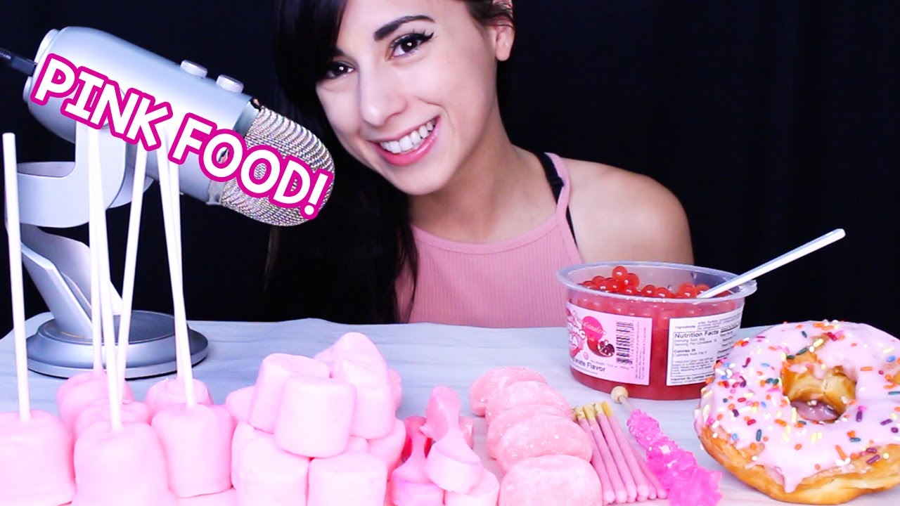 ASMR Eating Most Popular Foods - PINK FOOD | Donut, Pocky, Boba, Mochi ...