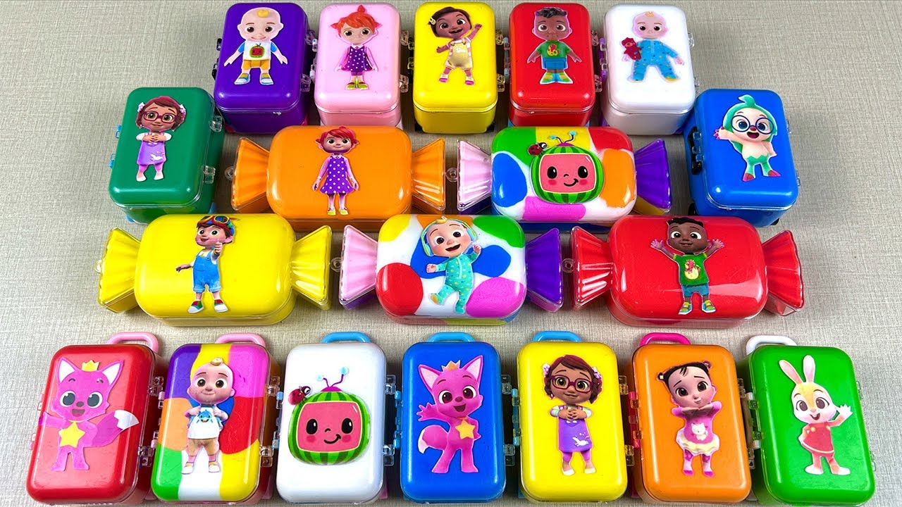 Rainbow Candy SLIME: Finding Pinkfong, Cocomelon Suitcase with CLAY ...