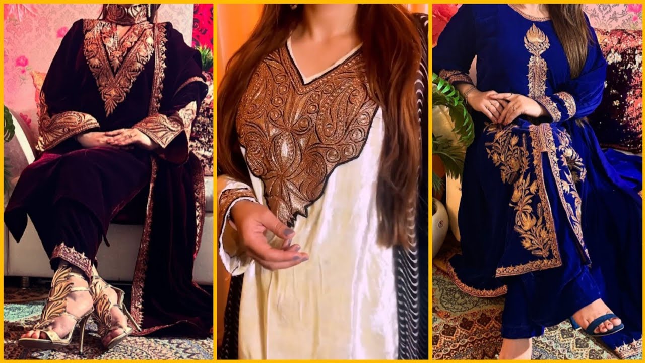 Kashmiri designer winter outfits 🍁 || velvet tilla suits || bridal ...