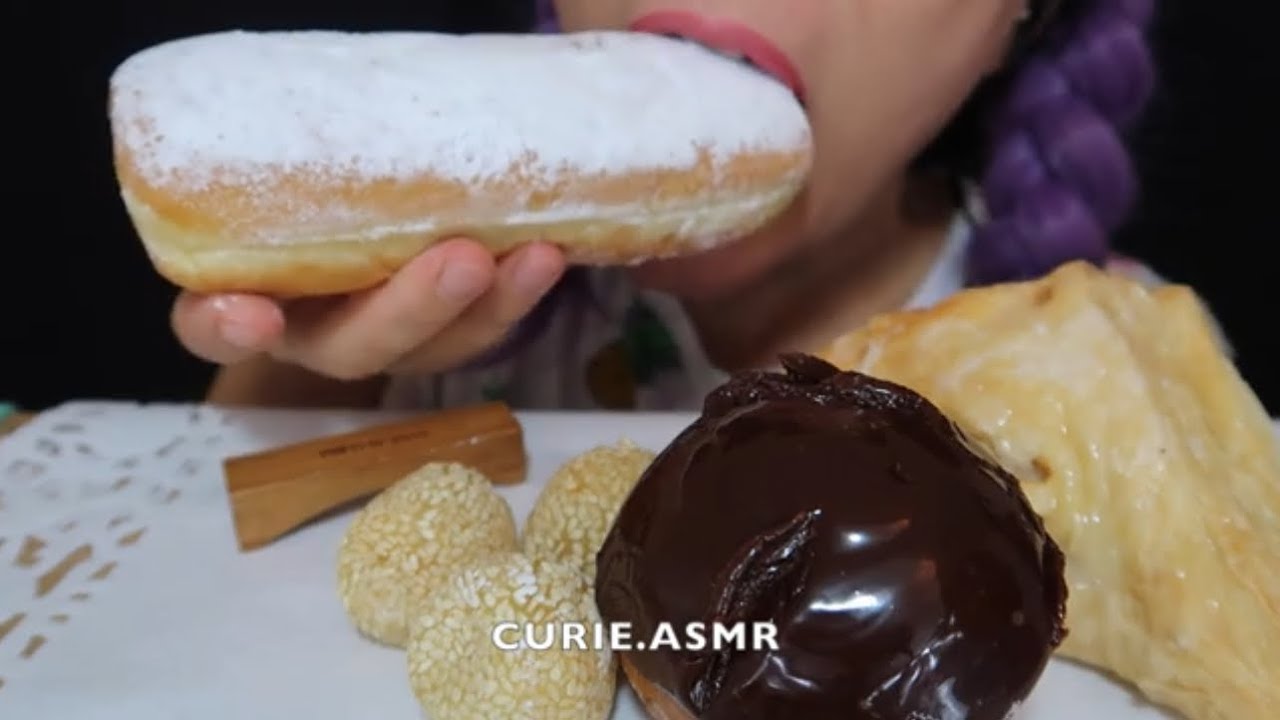 Curie ASMR cream pastry puff chocolate donut mukbang bites only - YouTube