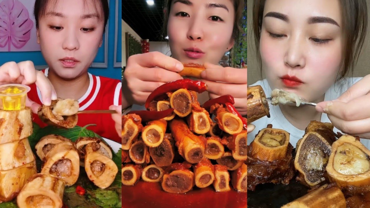 Chinese Food Mukbang Eating Show | Red beef bone marrow | Beef Bone ...
